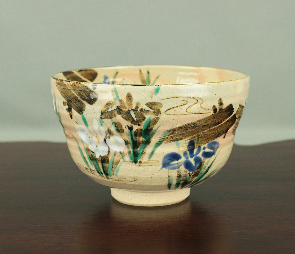 中村能休 Nakamura Nokyu Kyo ware Kenzan style 'Iris' Tea Bowl with Origina – Reiwa Antiques