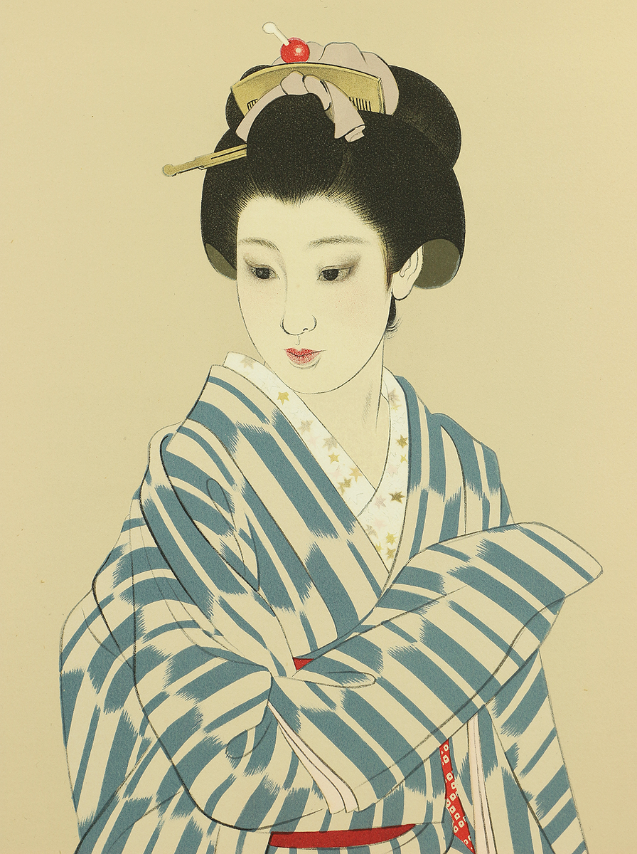 志村立美 Shimura Tatsumi (1907-1980) Japanese Lithography 'Yagasuri'「矢絣」(B ...