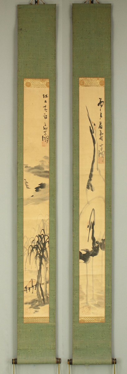 奥原晴湖 Okuhara Seiko (1837-1913) Japanese art Paired kakejiku kakemono w ...