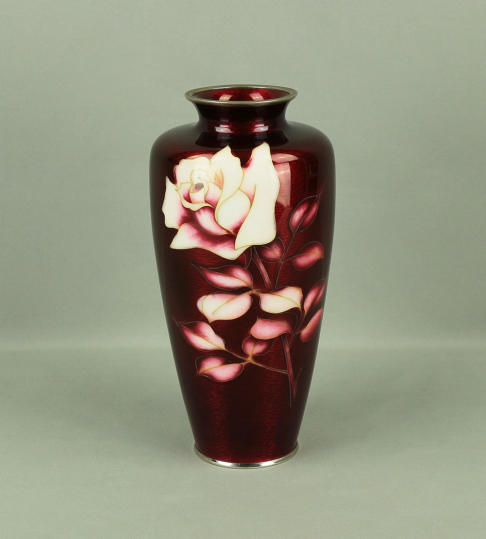 Ando Cloisonne Japanese Velvet Cloisonne White Rose Flower Vase VA189 ...