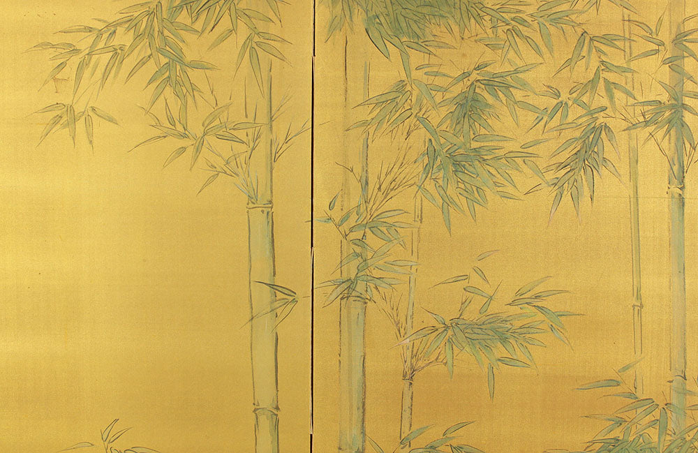 径成 Keisei Gold-Leaf 'Bamboo Grove' Byobu Two Panels Folding Screens Ro ...
